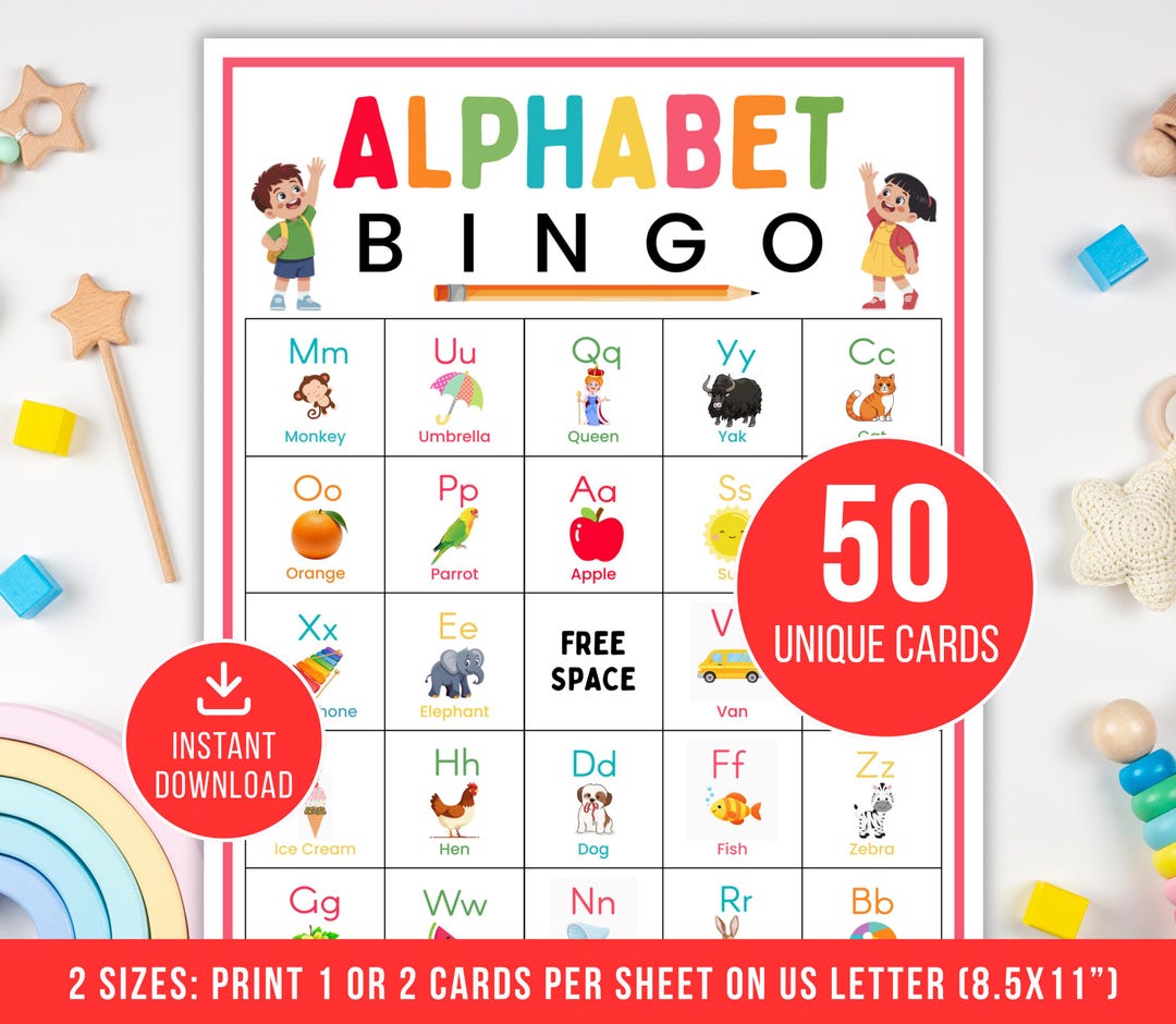 Alphabet Bingo, 50 Alphabet Bingo Cards, Printable ABC Practice, ABC ...