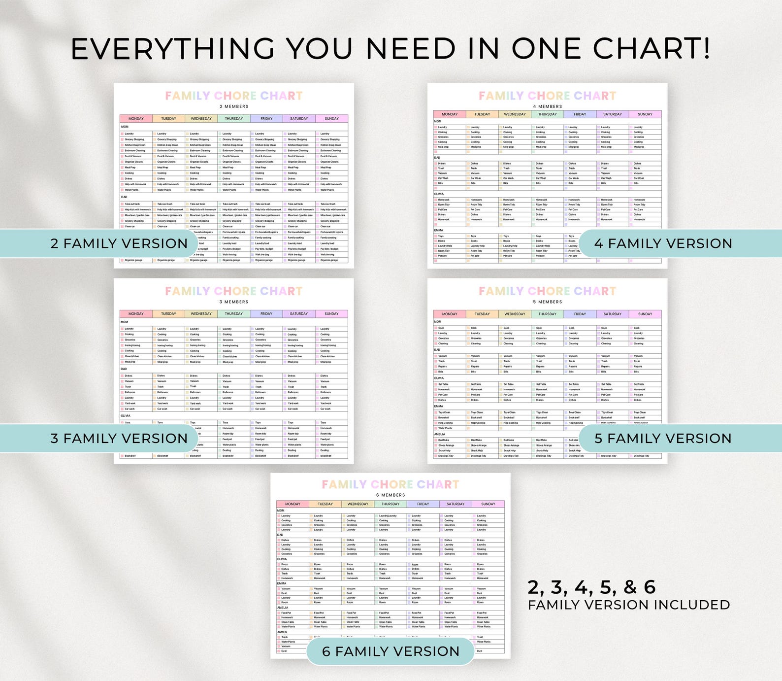 Editable Family Chore Chart, Family Planner Printable, Weekly Family ...