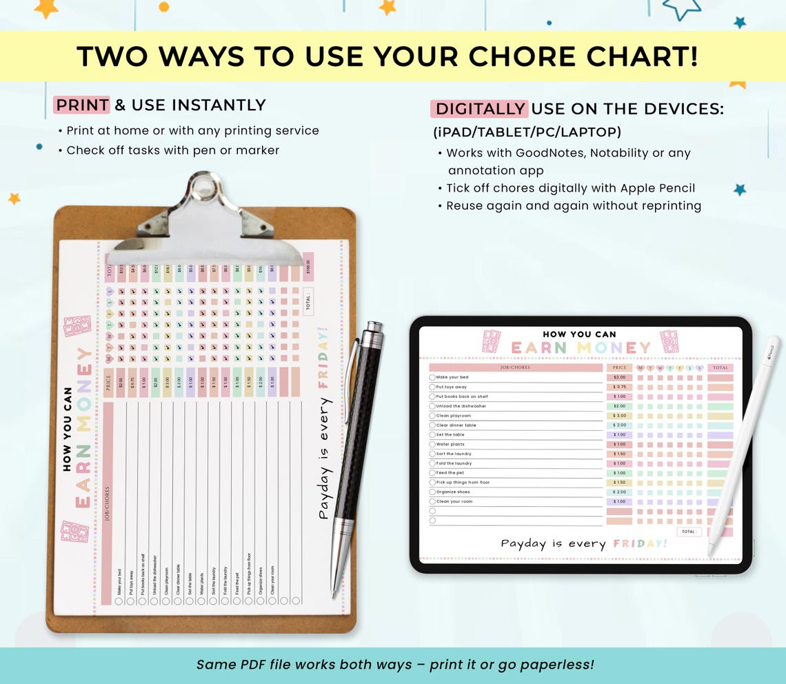 EDITABLE Allowance Tracker Kids, Printable Earn Money Chart, Daily ...