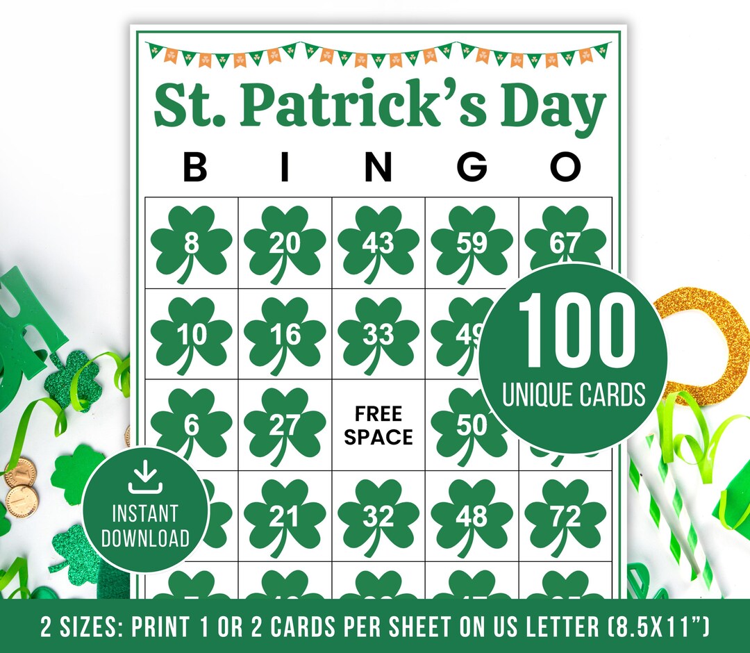 St Patrick’s Day Bingo Game 1–75 | Printable Irish Number Bingo ...