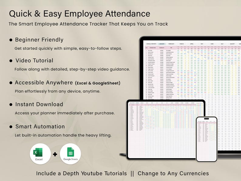 Employee Attendance Tracker Excel Spreadsheet, Human Resources ...