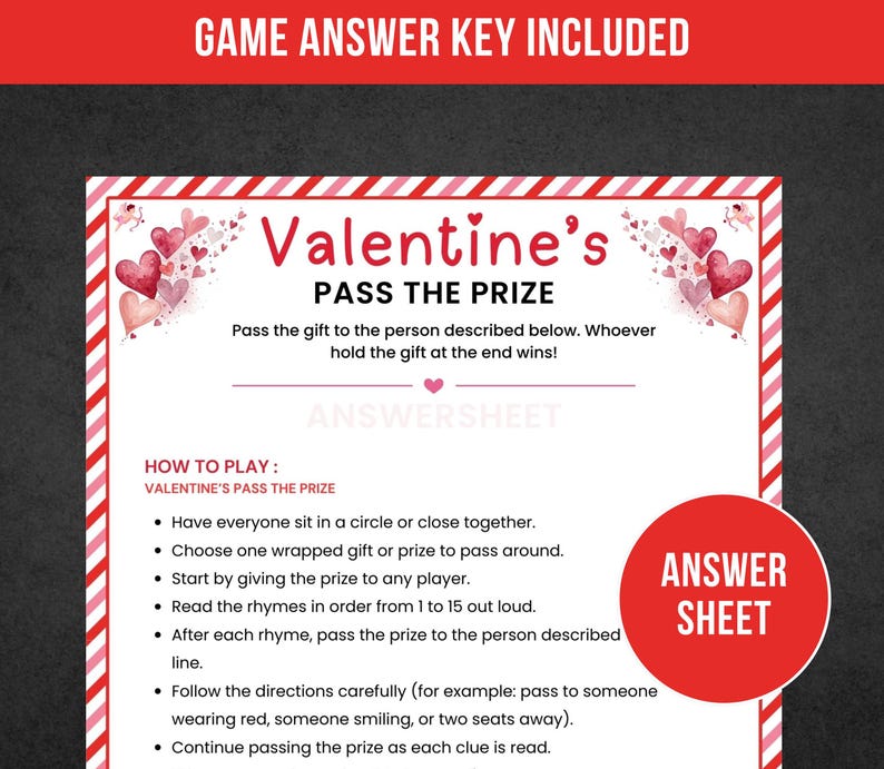 Valentines Pass the Prize Game, Valentine Party Game, Pass the Gift ...