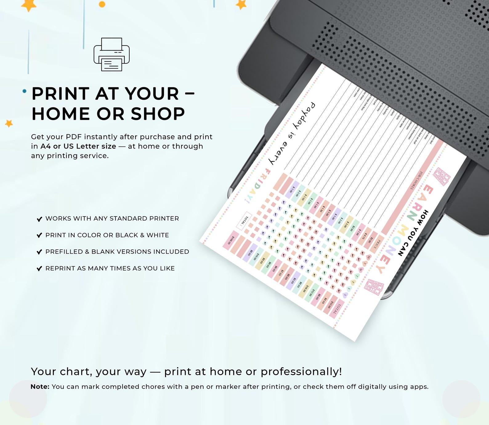 EDITABLE Allowance Tracker Kids, Printable Earn Money Chart, Daily ...