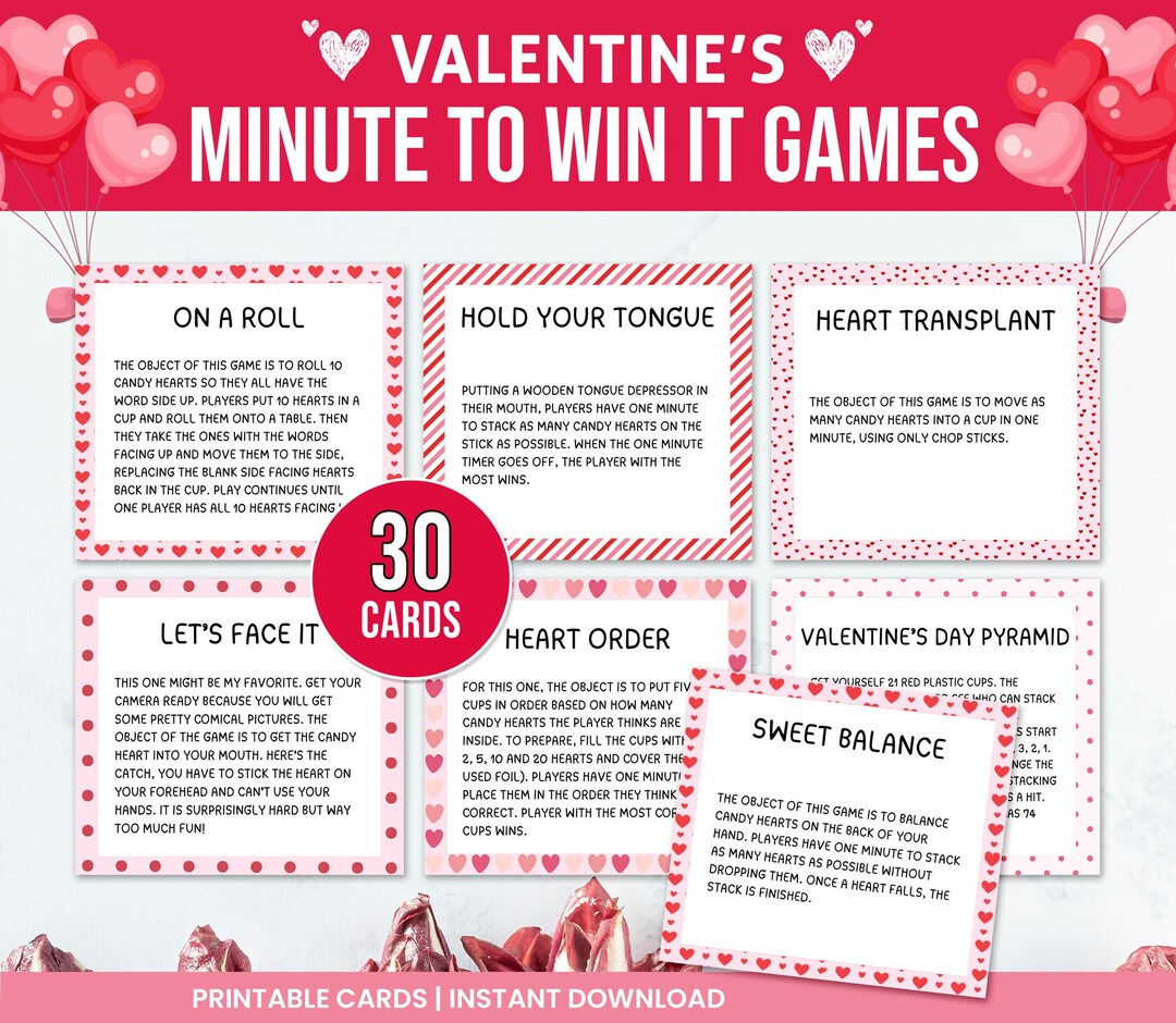 Valentine's Day Minute to Win It Games, 30 Minute to Win It Party Games ...