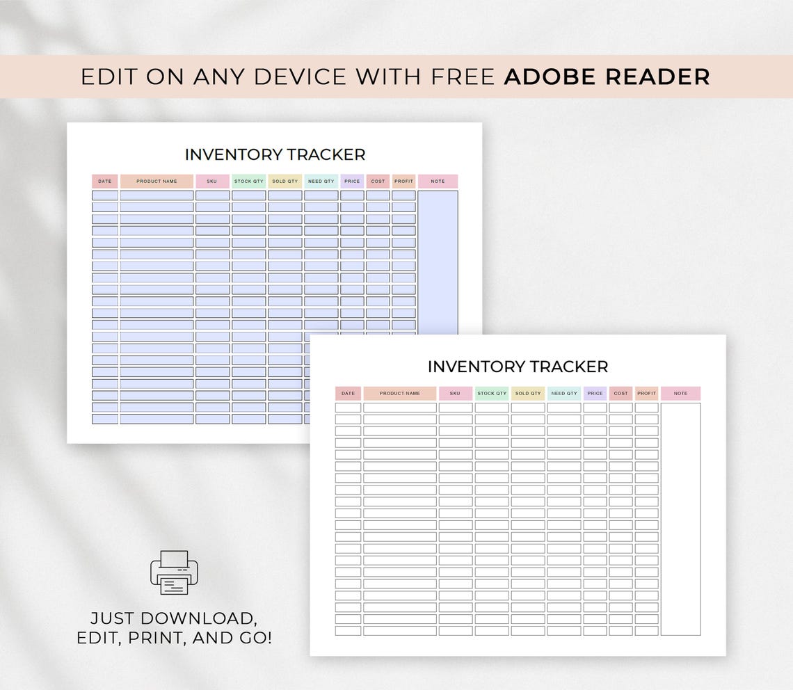 Editable Inventory Tracker, Business Product Inventory List, Inventory Management Form ...