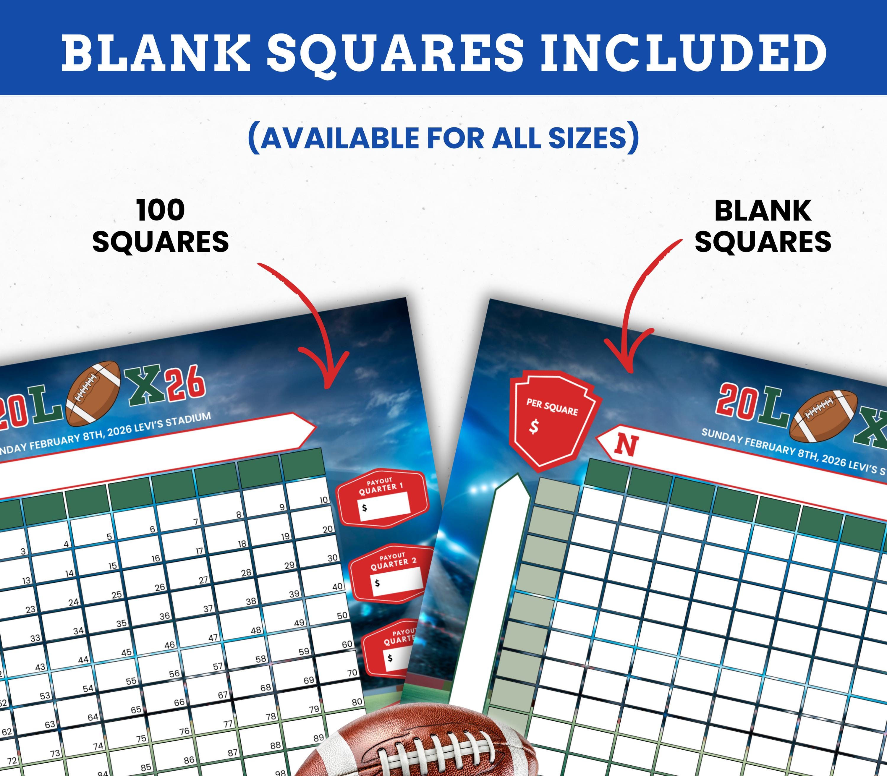 Super Big Game Football Squares Template, 2026 Square Pool Bowl, Team ...