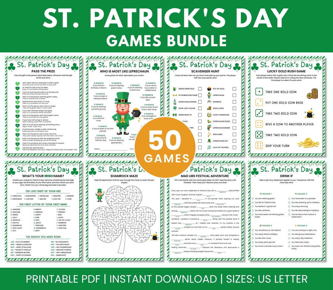 St Patricks Day, 50 Games SUPER Bundle, St Patrick's Day Party Games ...