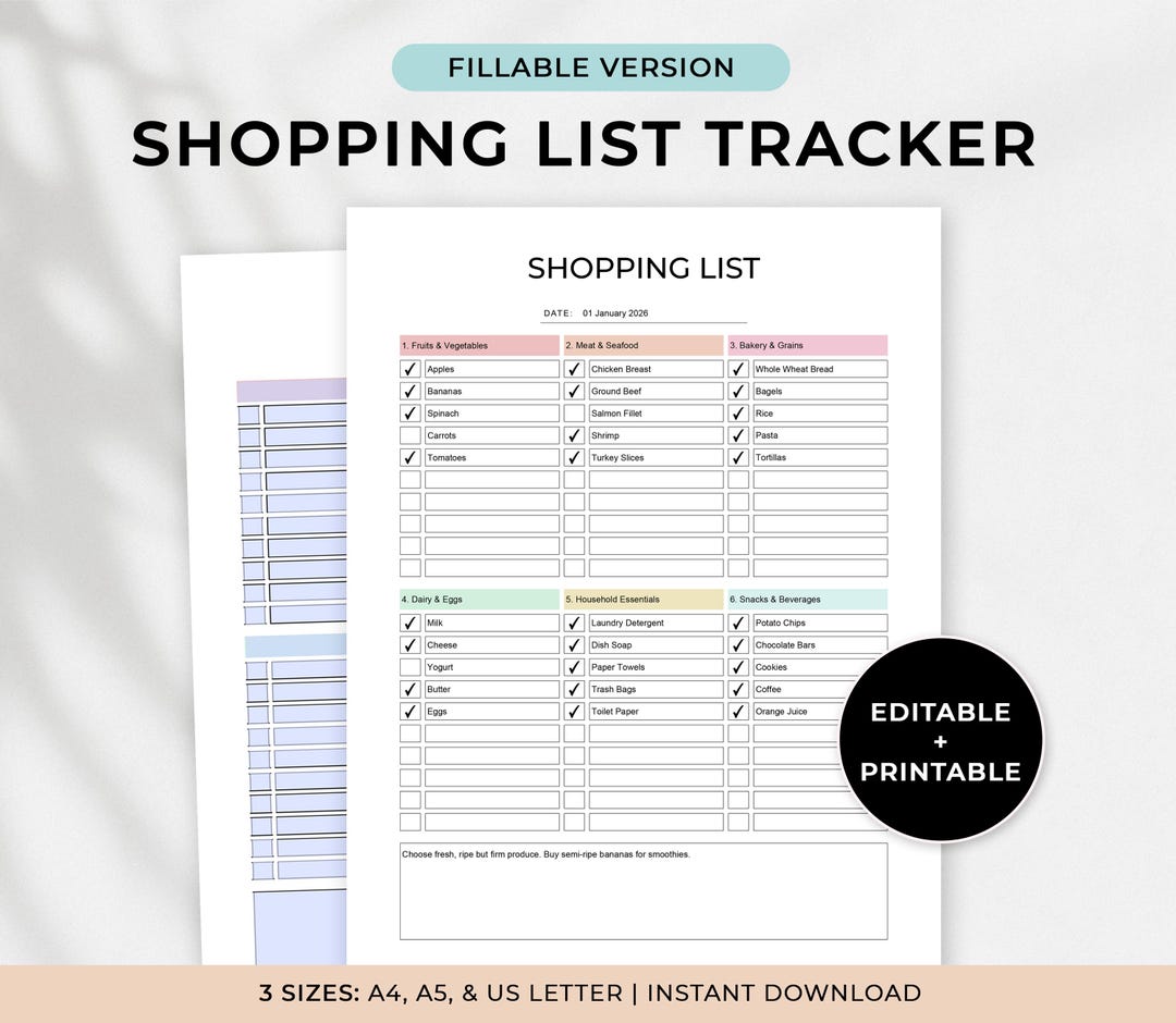 Editable Shopping List, Printable Grocery List, Grocery Template ...