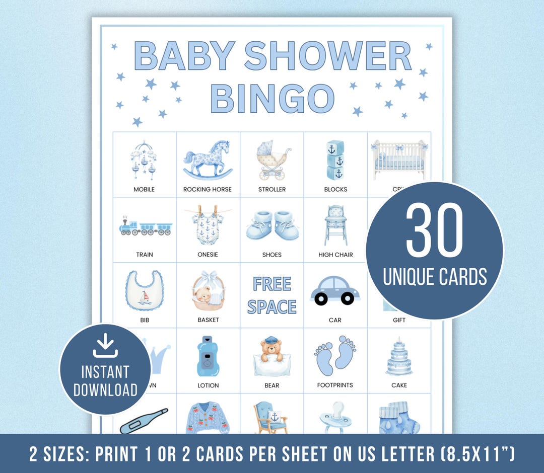 Baby Boy Bingo Game, Baby Boy Bingo Cards, Baby Shower Bingo Game, Baby ...