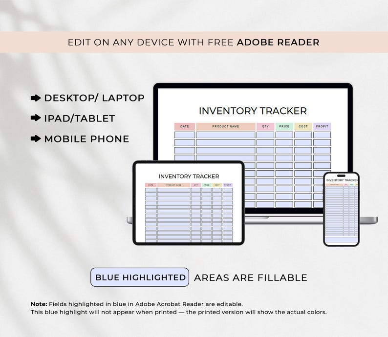 Editable Inventory Tracker, Business Product Inventory List, Inventory Management Form ...