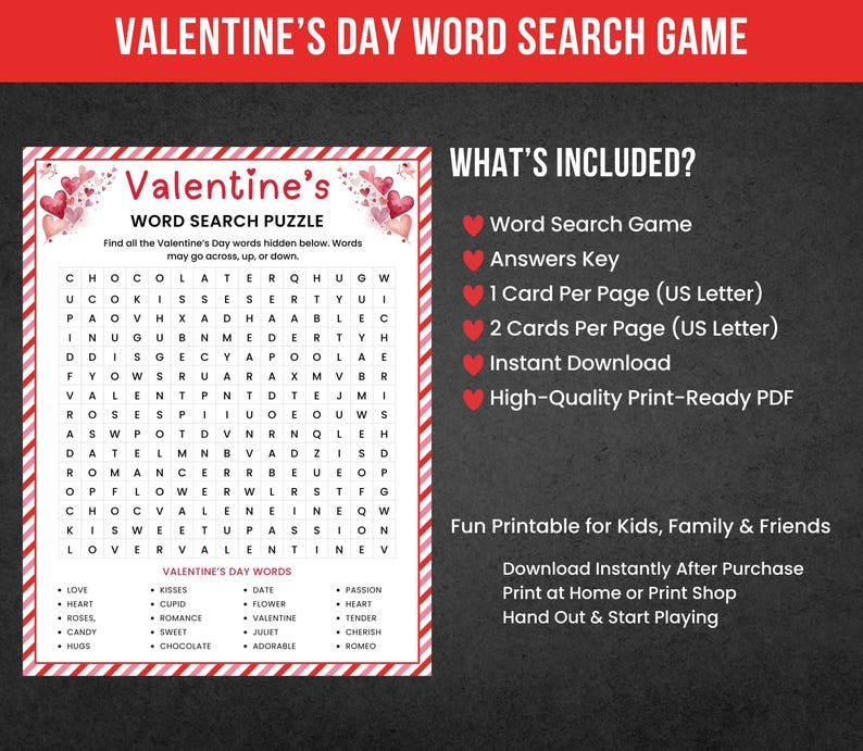 Valentine’s Day Word Search Printable for Kids & Families | Fun ...
