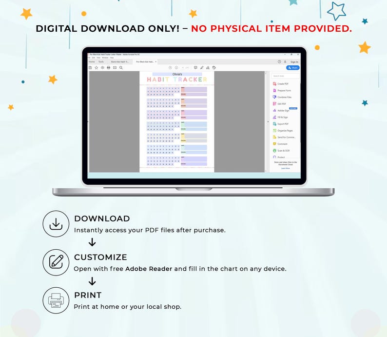 Editable Kids Habit Tracker, Printable 30 Days Habit Tracker, Daily ...