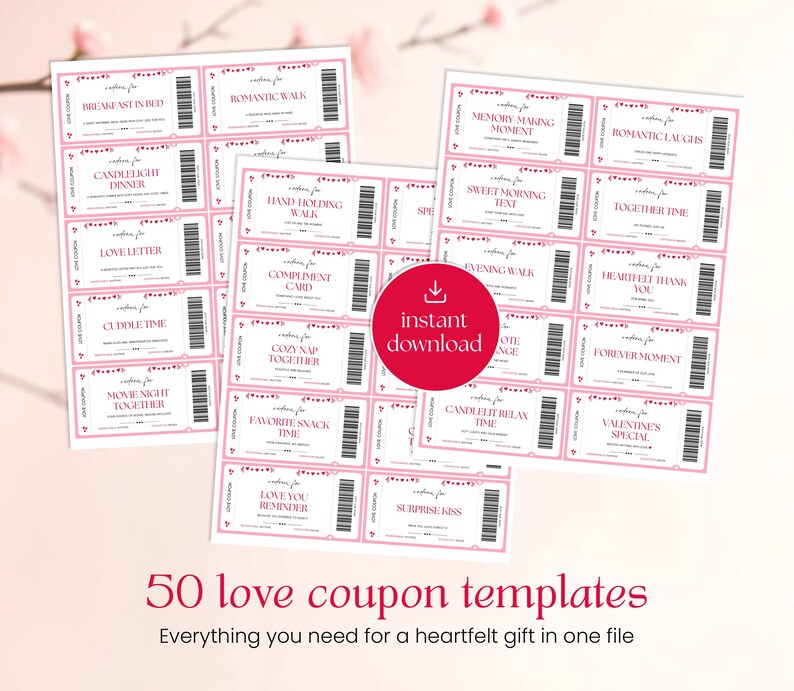 Editable Love Romantic Coupons Template, Love Coupon Book Printable ...
