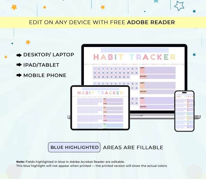 Editable Kids Habit Tracker, Printable 30 Days Habit Tracker, Daily ...