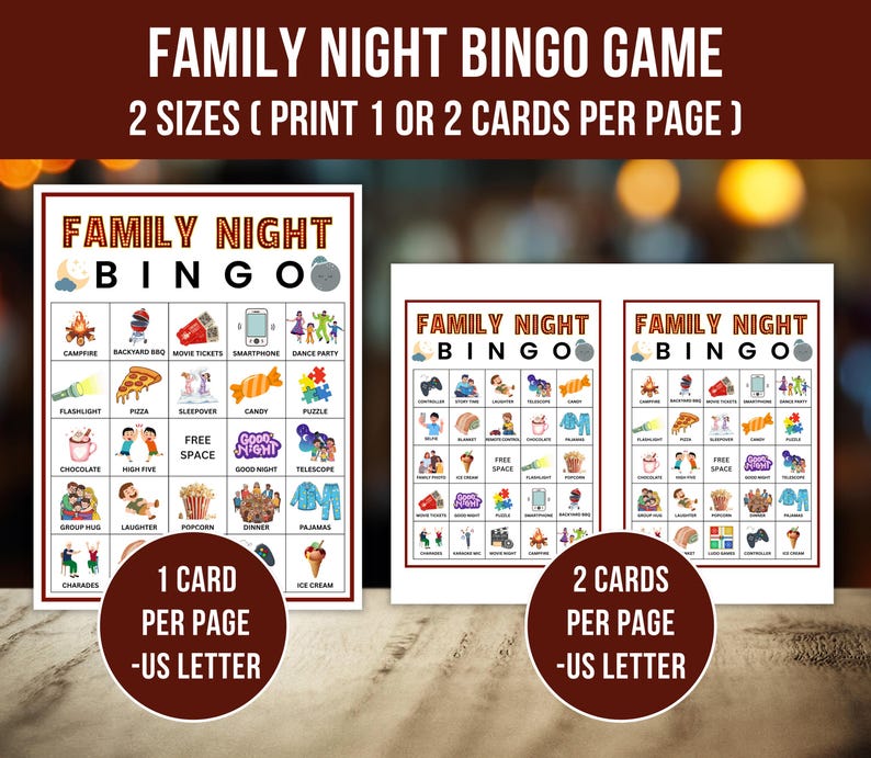 Family Night Bingo, 60 Bingo Cards Printable, Family Night Activity ...