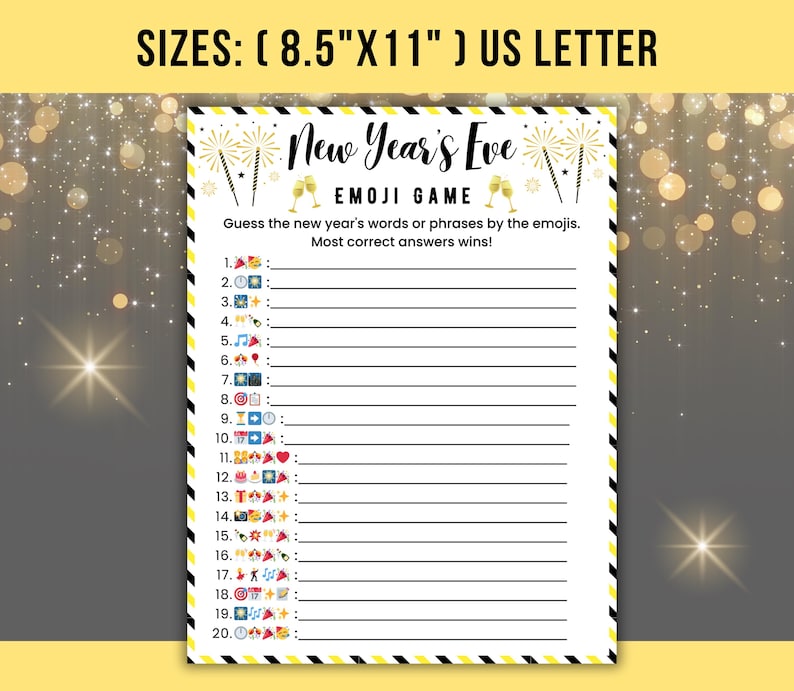 New Years Eve Games, New Years Emoji Game, Printable New Year’s Eve ...