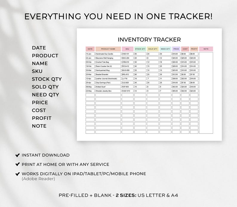Editable Inventory Tracker, Business Product Inventory List, Inventory Management Form ...