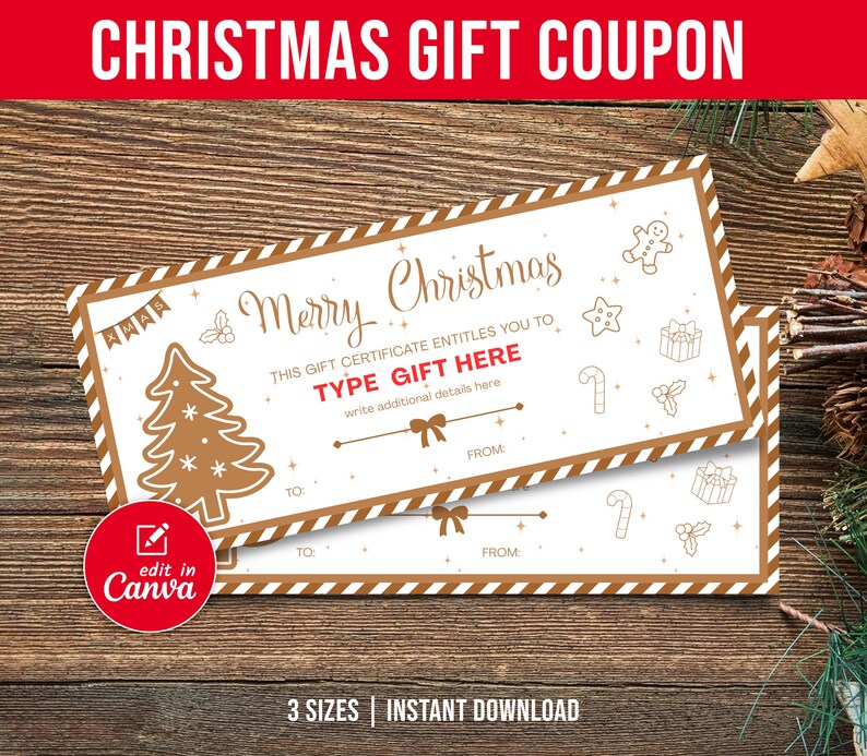 Editable Christmas Coupon Template, Printable Canva Gift Voucher ...