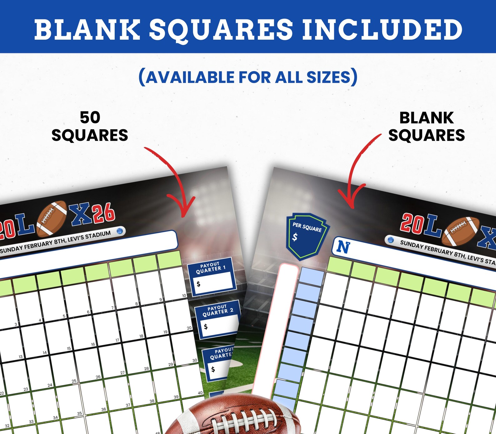 Super Big Game Football Squares, 2026 Super Big Bowl Pool, 50 Squares ...
