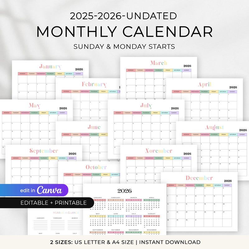 Colorful Calendar - Etsy