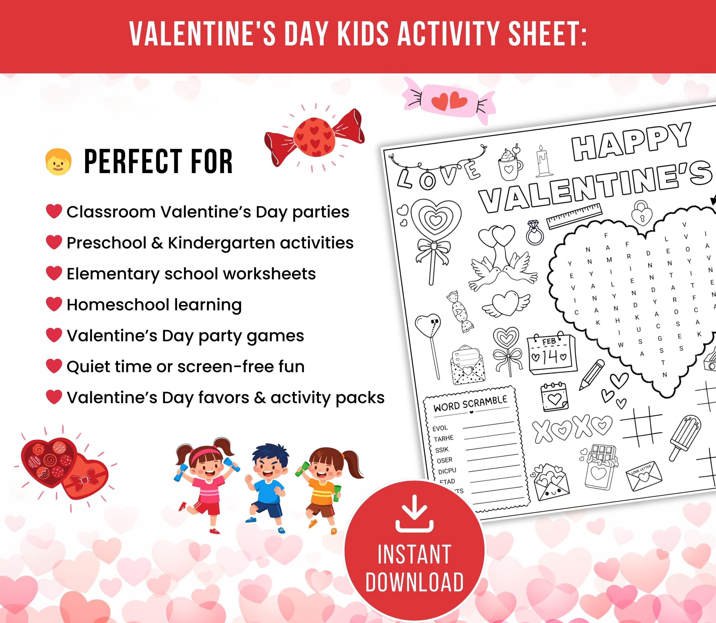 Valentine's Day Activity Sheet for Kids | Printable Valentine's Day ...