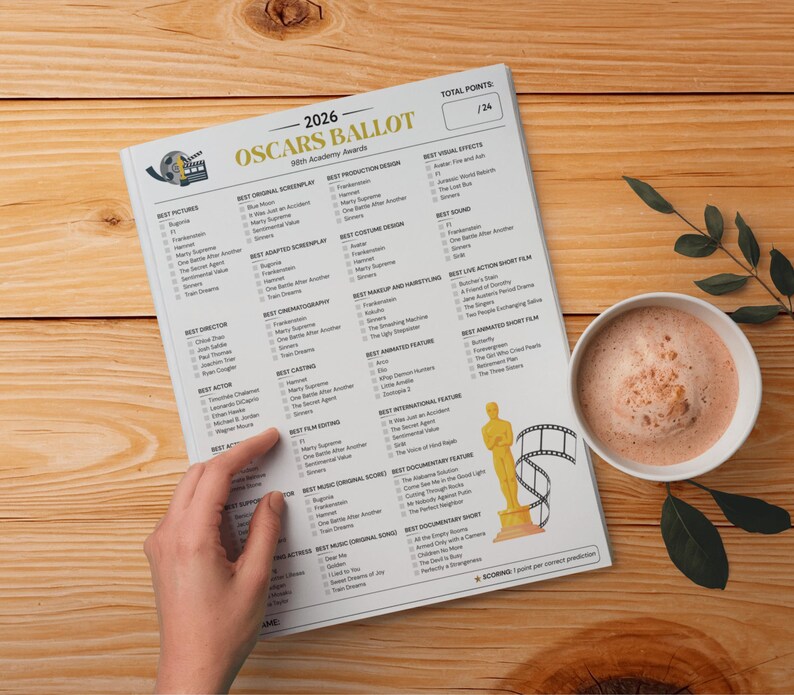 2026 Oscars Ballot, 98th Academy Awards Party Games, Oscar Party Oscars ...