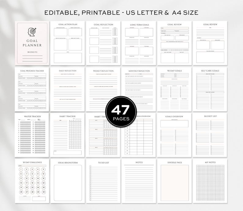 Editable Goal Planner Bundle, Printable Goals Tracker, Smart Goal ...