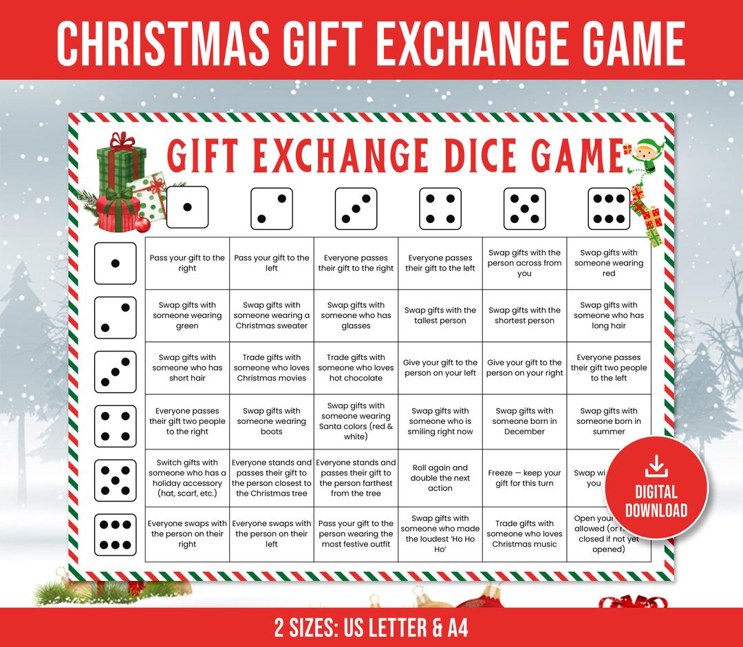 Christmas Gift Exchange Dice Game, Printable Christmas Party Group Gift ...