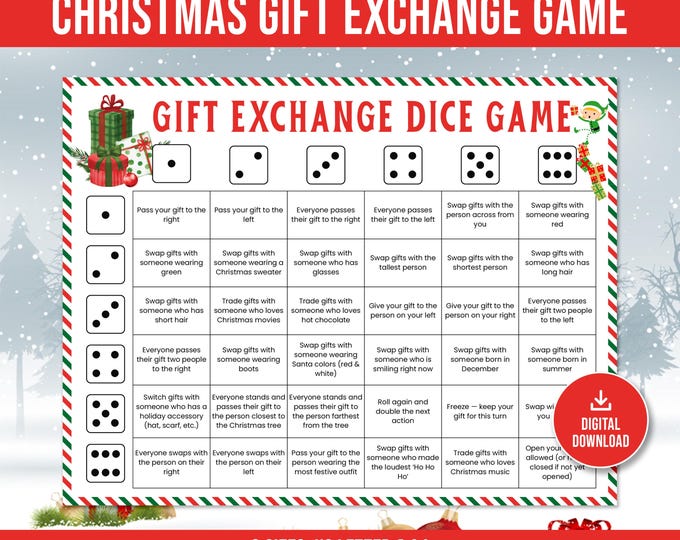 Christmas Gift Exchange Dice Game, Printable Christmas Party Group Gift ...