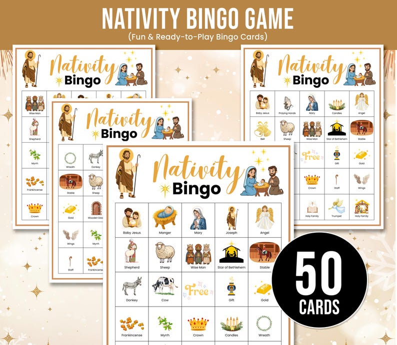 Nativity Bingo, 50 Printable Nativity Bingo Cards, Kids Christmas Party ...