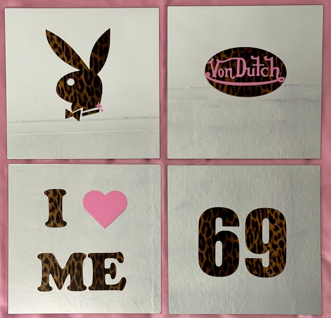 Y2K Energy 4-piece Mirror Set , Playboy, Von Dutch, 69, I Love Me ...