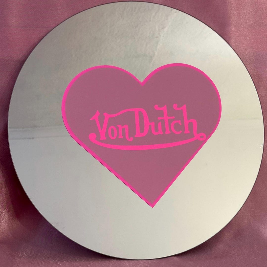 Von Dutch Heart Mirror 38cm | Pink Y2K Mcbling Wall Decor | 2000s ...