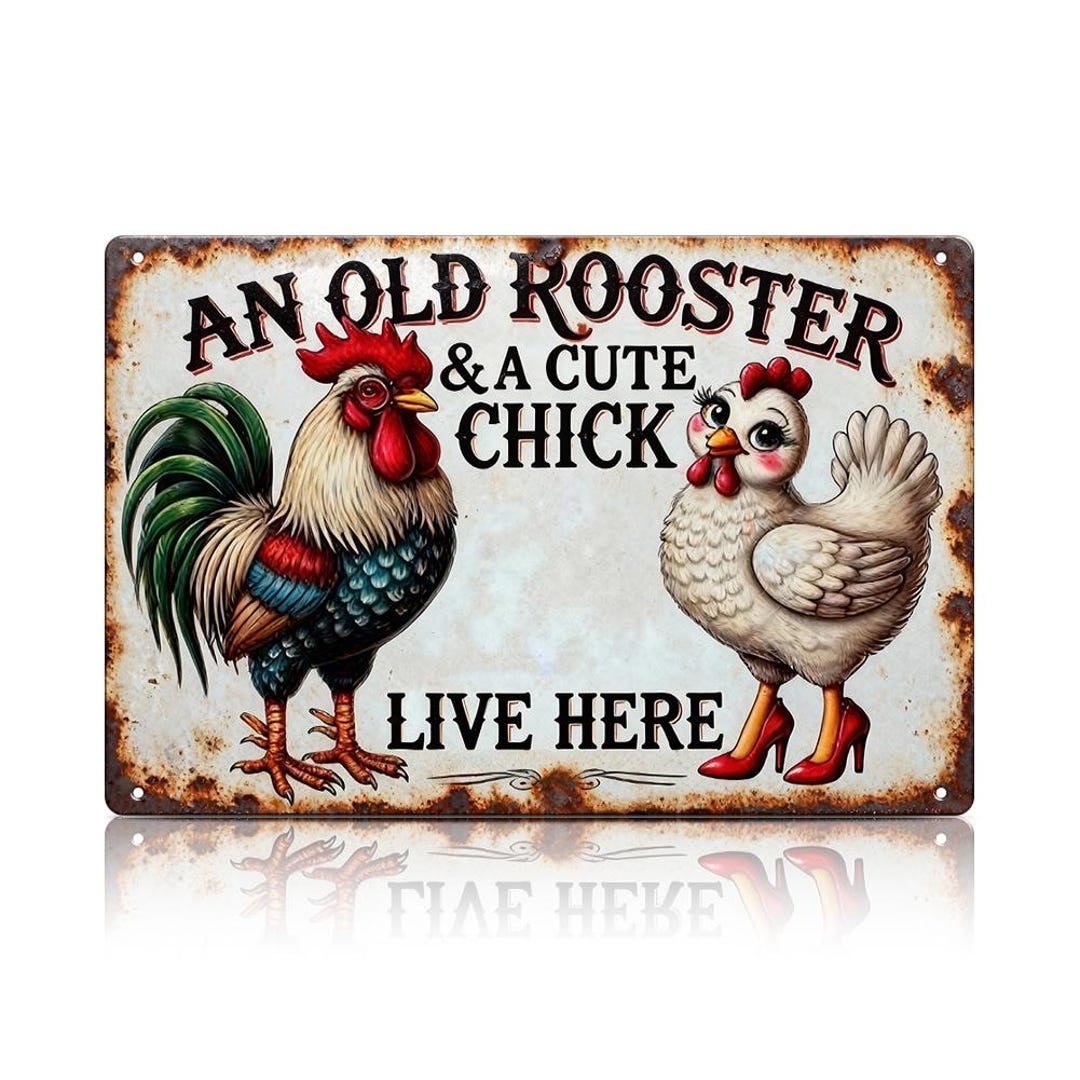 Farmhouse Rustic Metal Sign With Rooster and Chick Design - "an Old ...