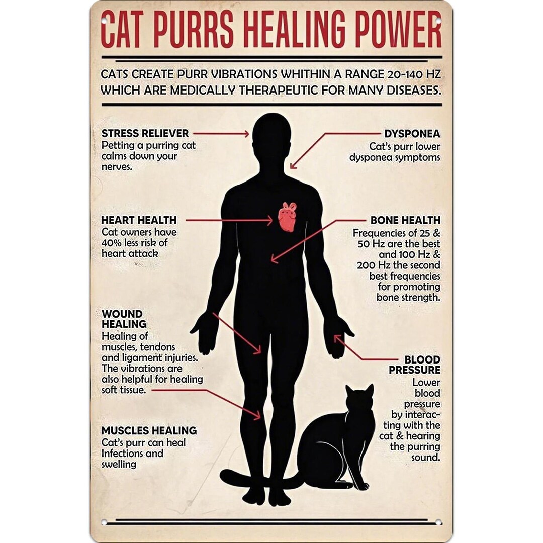 Cat Purrs Healing Power Metal Sign Vintage Pet Therapy Art Etsy