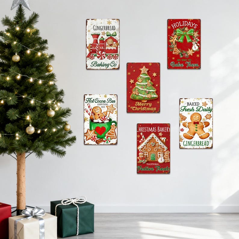 Christmas Metal Sign Set: Gingerbread, Cocoa, Tree (set of 6) - Etsy