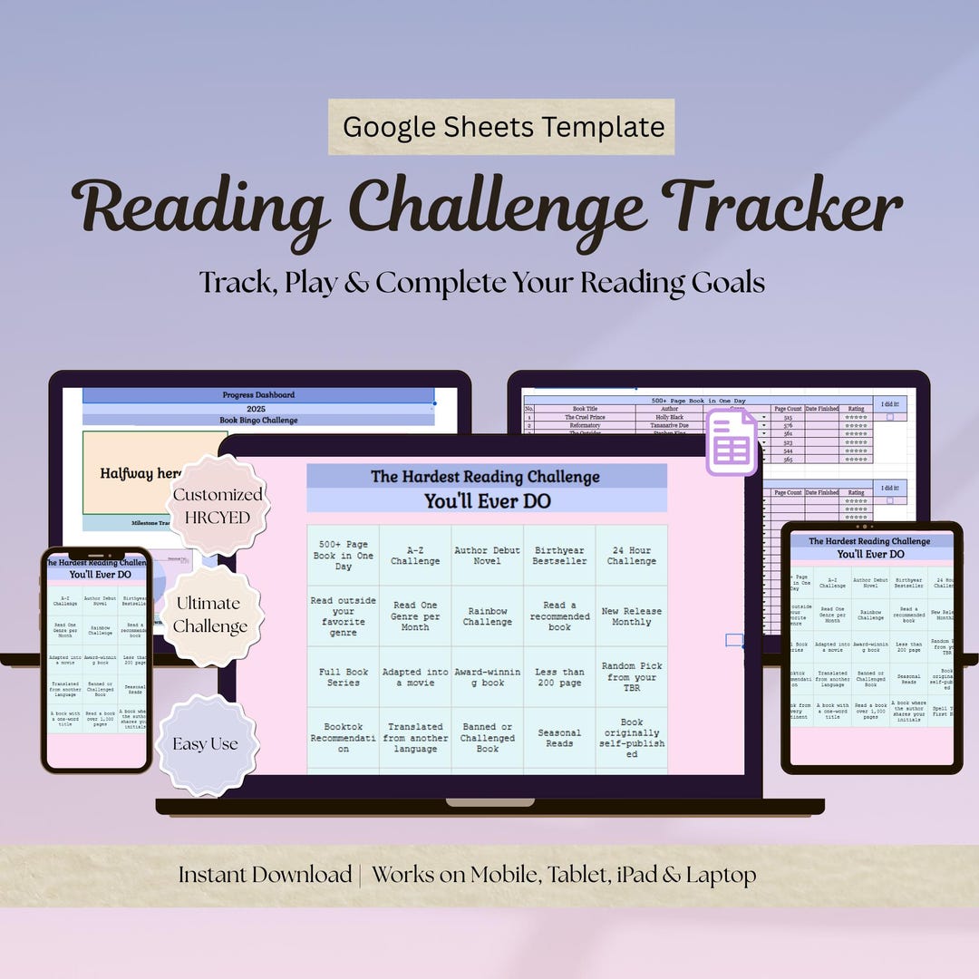 Reading Challenge Tracker: Google Sheets Digital Planner (PDF Download ...