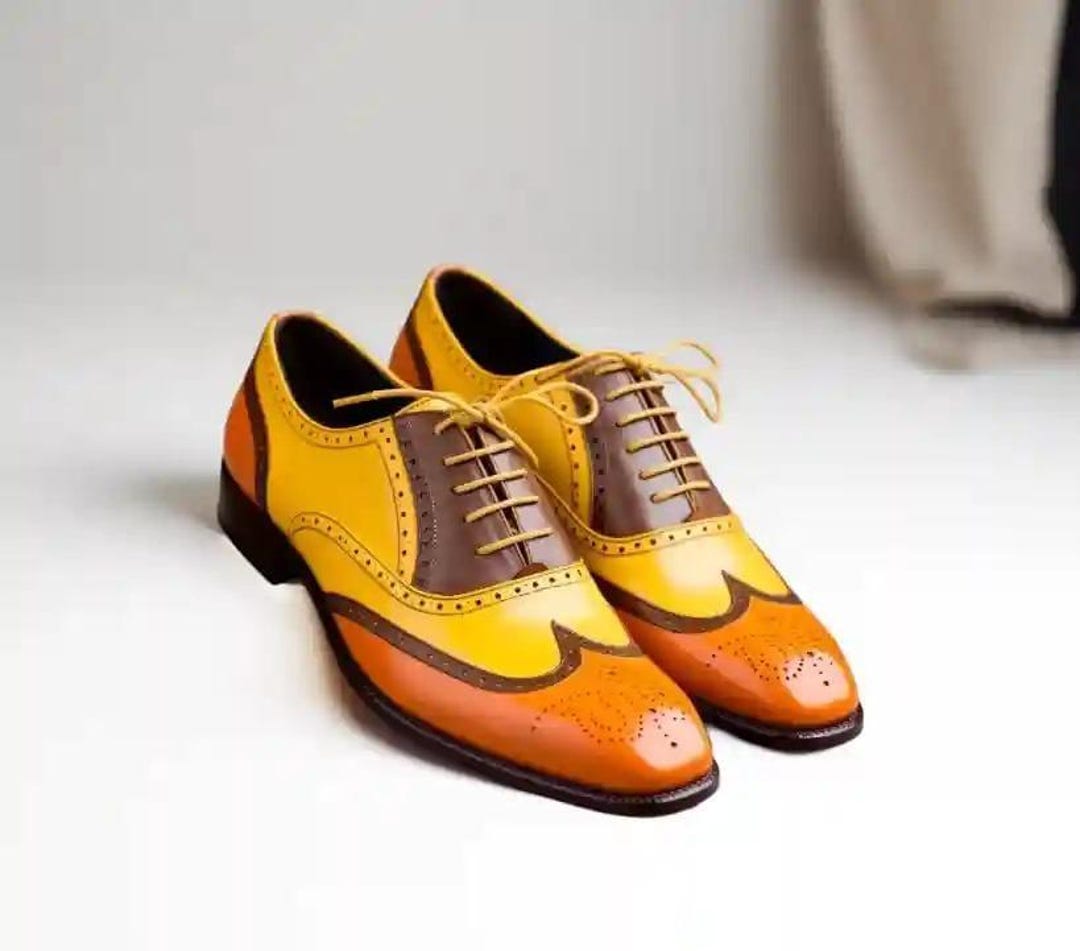 Handcrafted Men's Multicolor Leather Oxford Lace up Brogue Wingtip ...