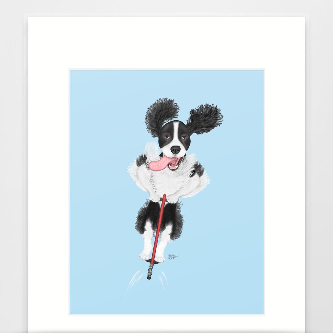 Springer Spaniel Pogo Stick Art Print, Funny Dog Kids Room Decor - Etsy