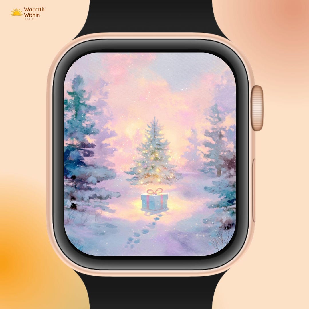 Christmas Tree Watch Face – Winter Forest Gift Box Digital Wallpaper ...