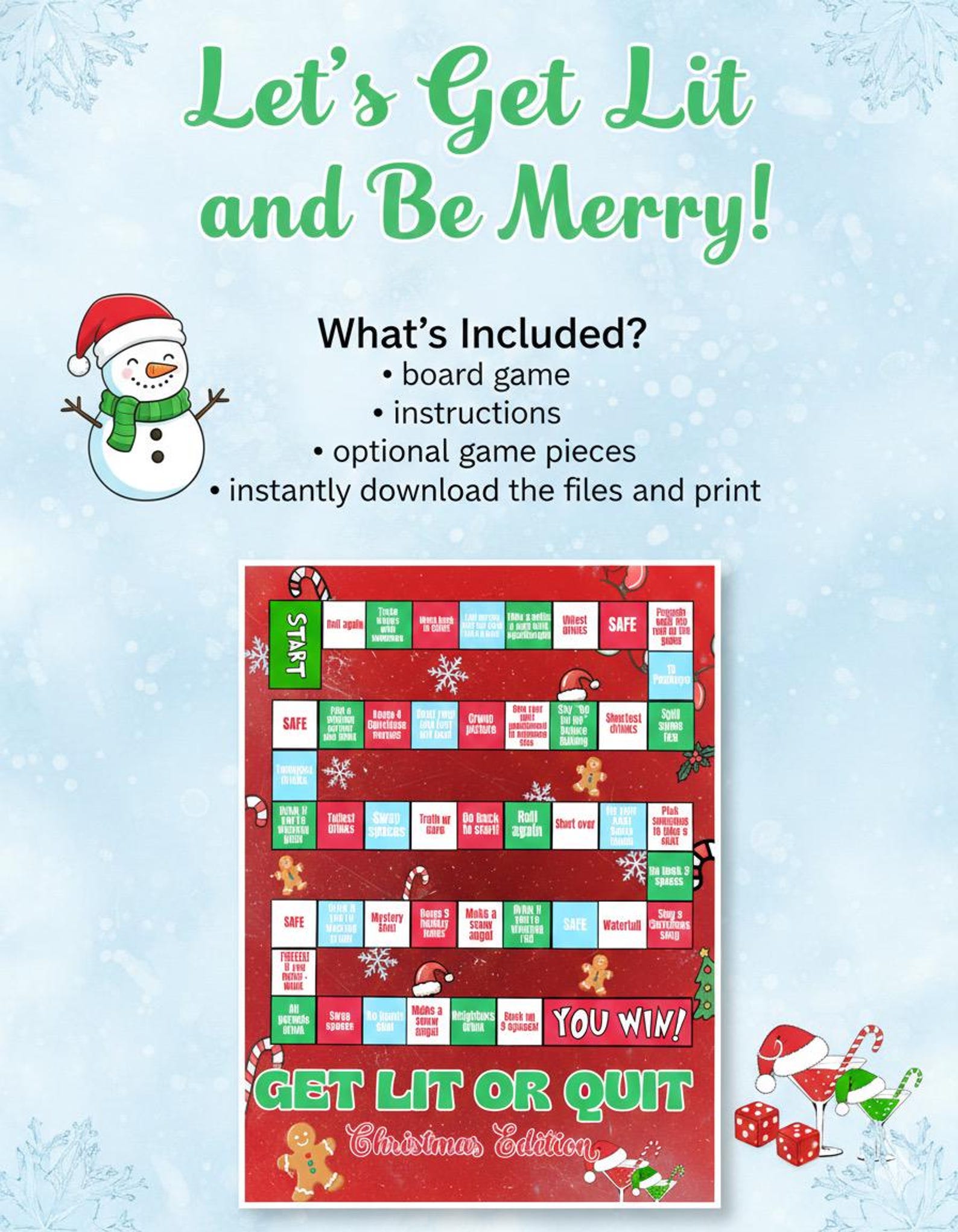 Printable Christmas Drinking Board Game, Holiday Party Game (digital ...