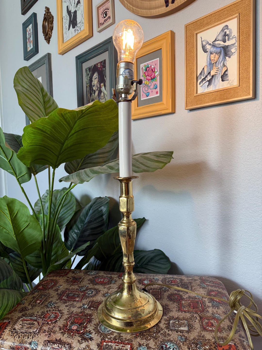 Vintage MCM Brass Candlestick Table Lamp: Mid-century Modern Lighting ...