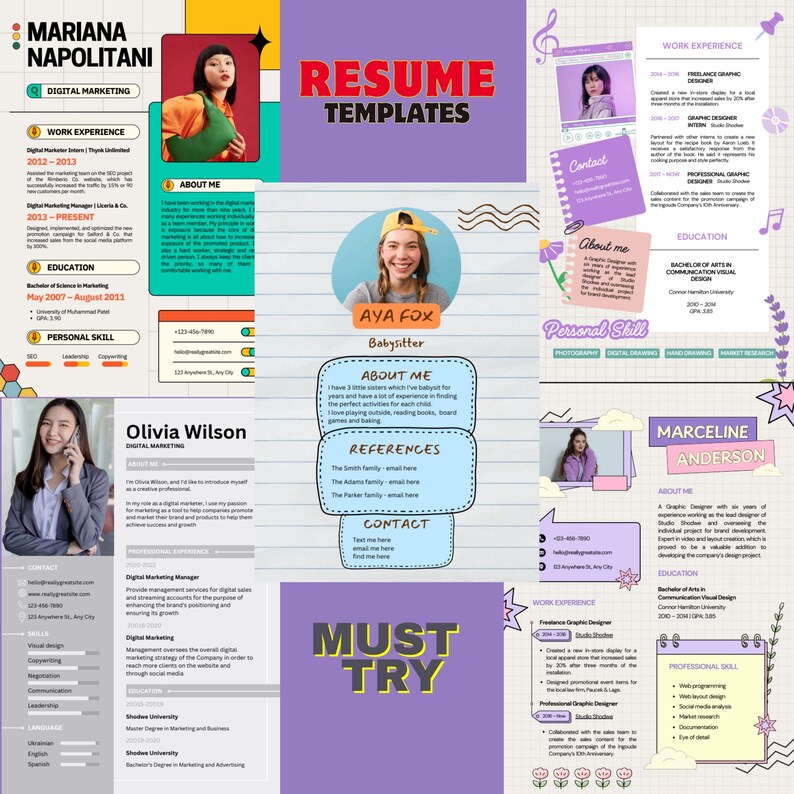 5 Modern Resume Templates | Professional CV Designs | Editable Instant ...