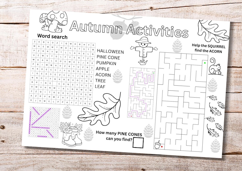 Autumn Activity Puzzle Sheet: Printable A4 PDF (instant Download) - Etsy