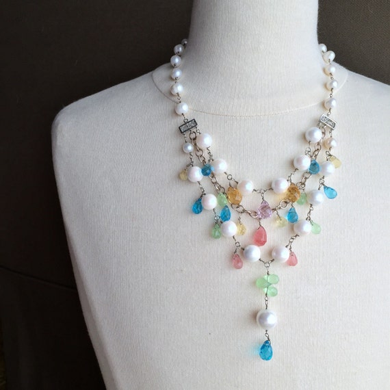 Items Similar To Pearl Crystal And Sterling Silver Layered Statement
