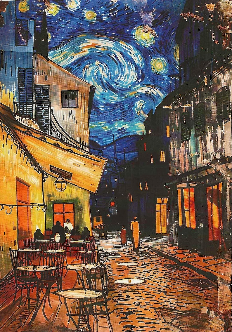 Van Gogh Starry Night Cafe Postcard: Art Lover Snail Mail France - Etsy