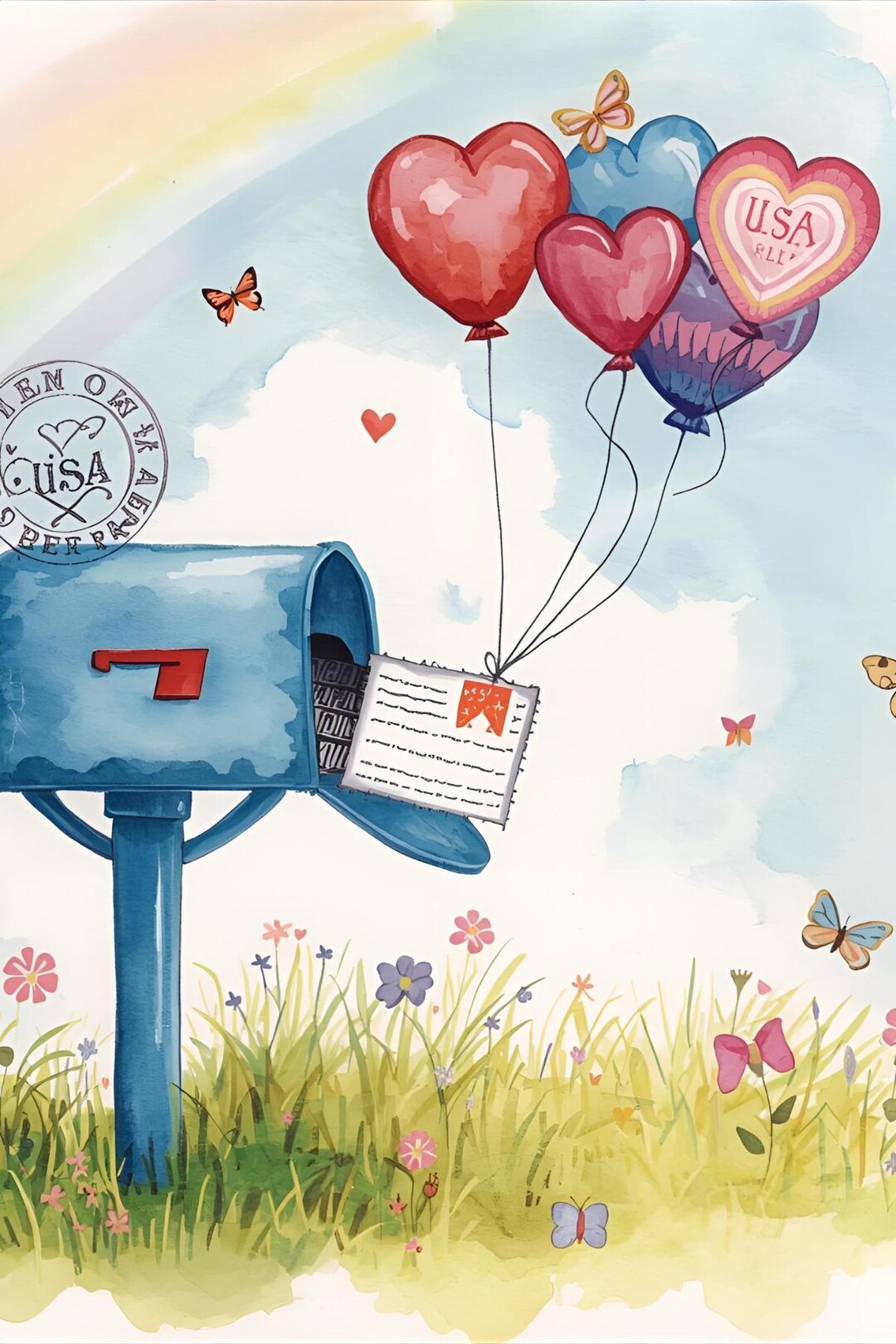 Whimsical Love Mailbox Postcard - Heart Balloons, Snail Mail, Love and ...