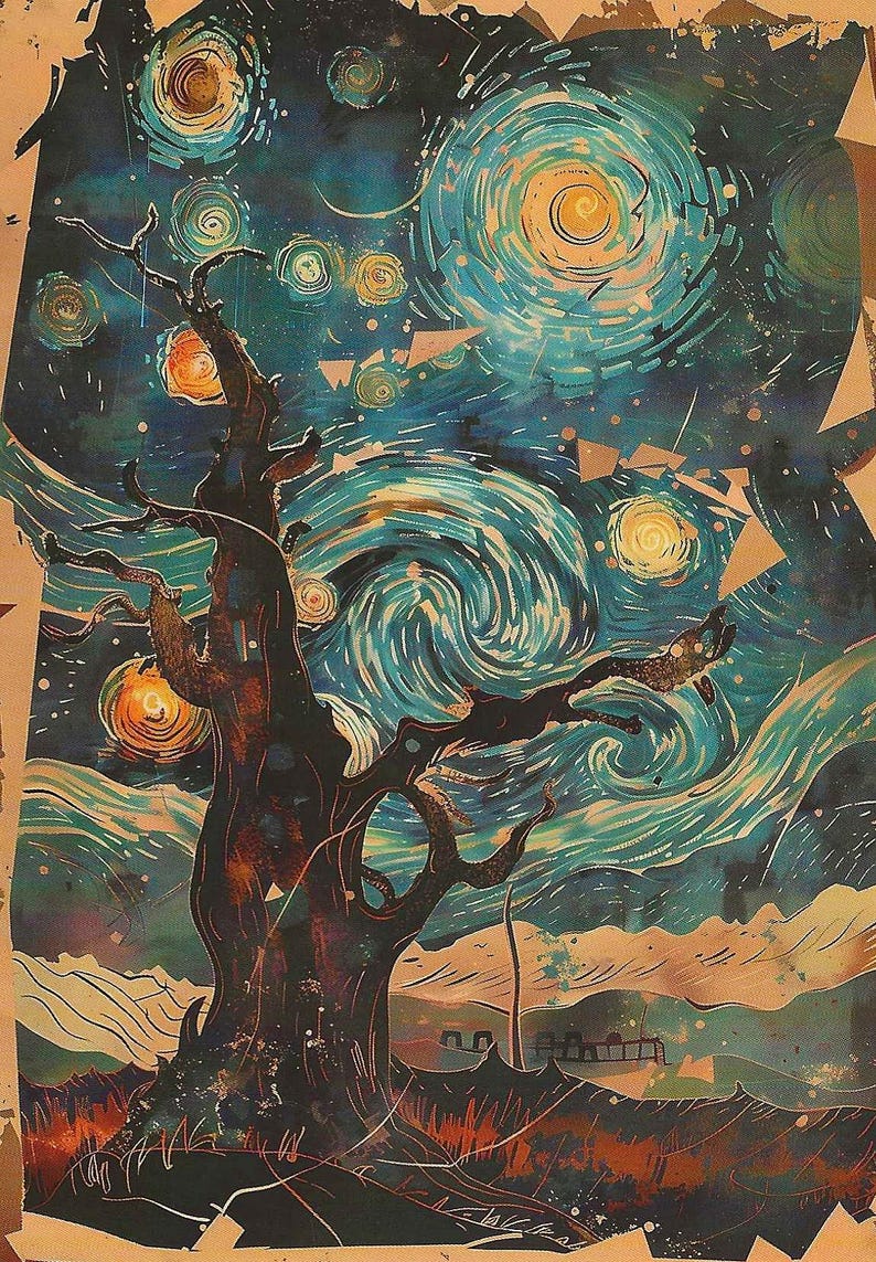 Starry Night Postcard: Van Gogh Inspired Art, Cosmic Design - Etsy
