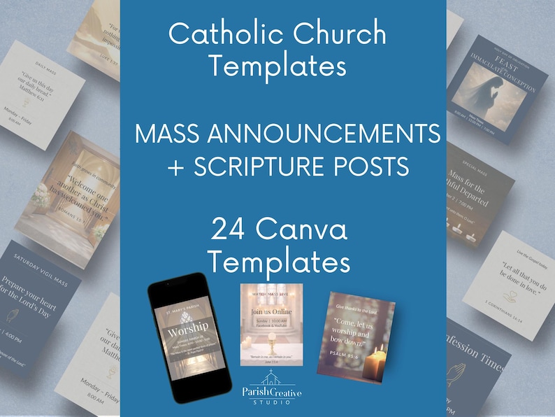 Catholic Mass Announcement Canva Templates | Church Social Media ...