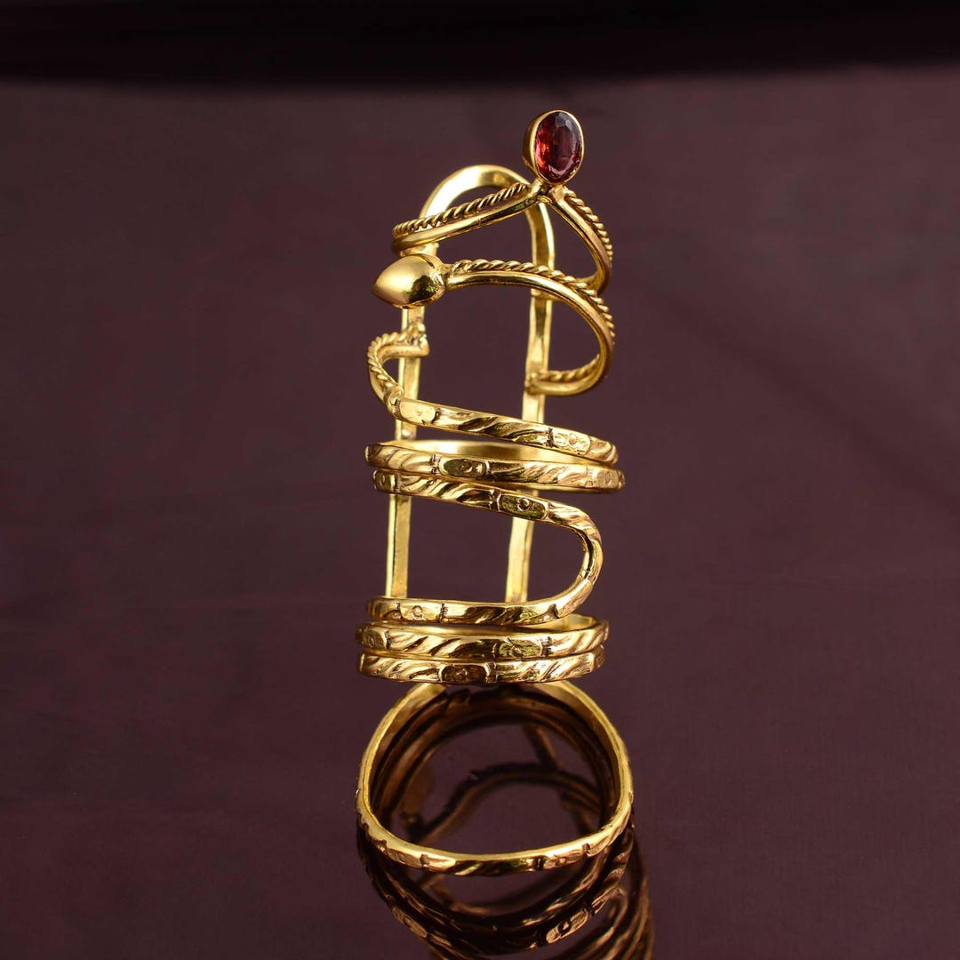 Gold Snake Ring Splint Red Gemstone Full Finger Arthritis EDS ...