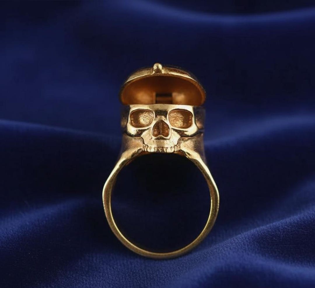 Gold Skull Locket Ring, Gothic Skull Ring for Men & Women, Hidden ...